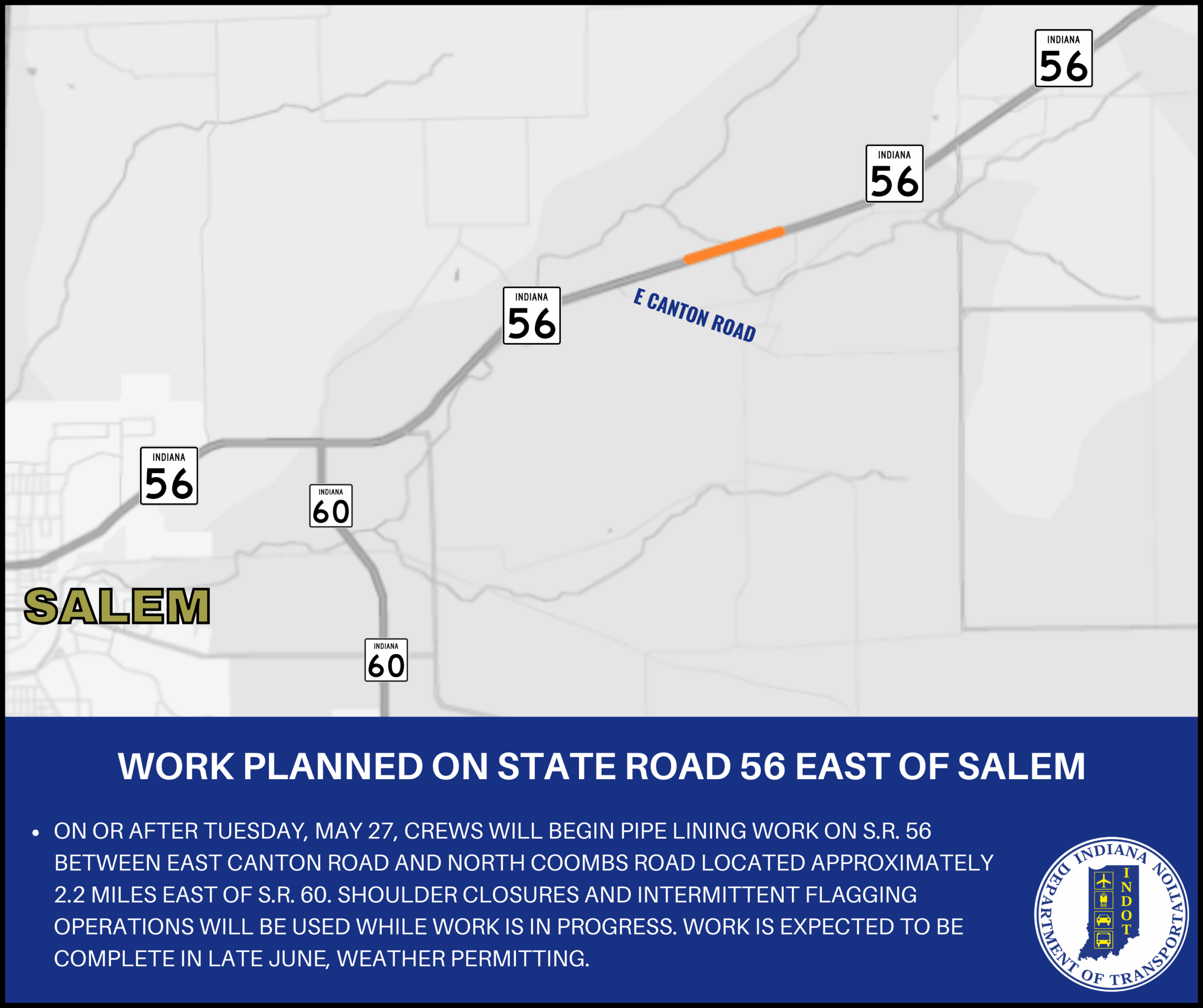 Work planned on State Road 56 east of Salem | WSLM RADIO